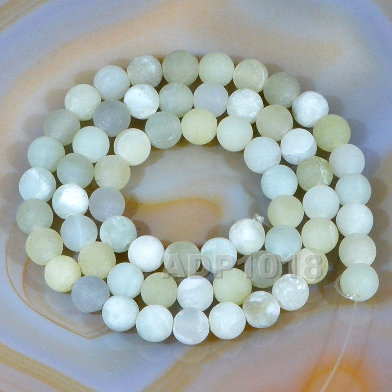 Matte Natural New Mountain Jade Gemstone Round Loose Beads on a 15.5 ...