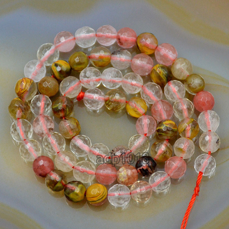 Faceted Natural Colorful Volcano Cherry Quartz Gemstone Round Loose Be ...