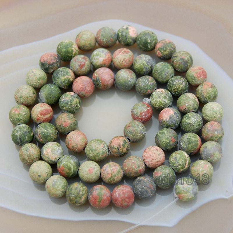 Matte Natural Unakite Jasper Gemstone Round Loose Beads on a 15.5" Str ...